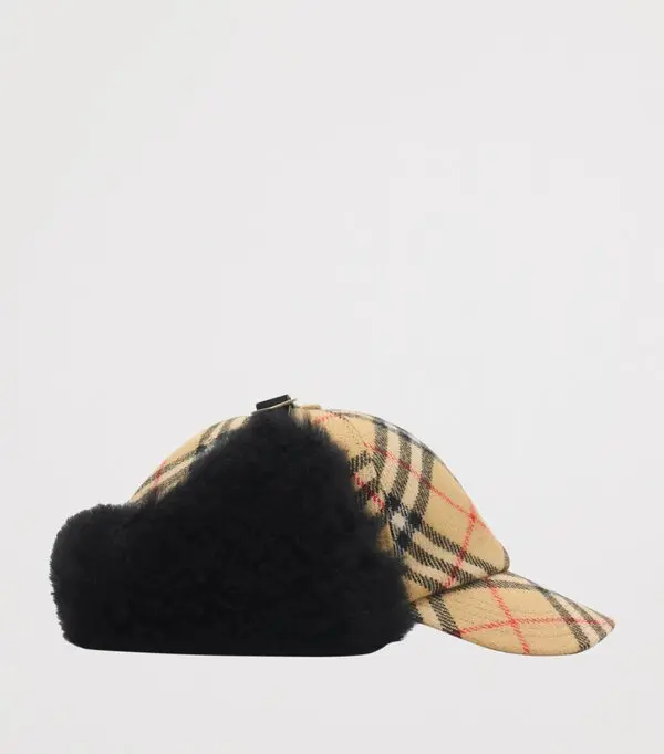 Burberry Wool Check Trapper Hat - Beige