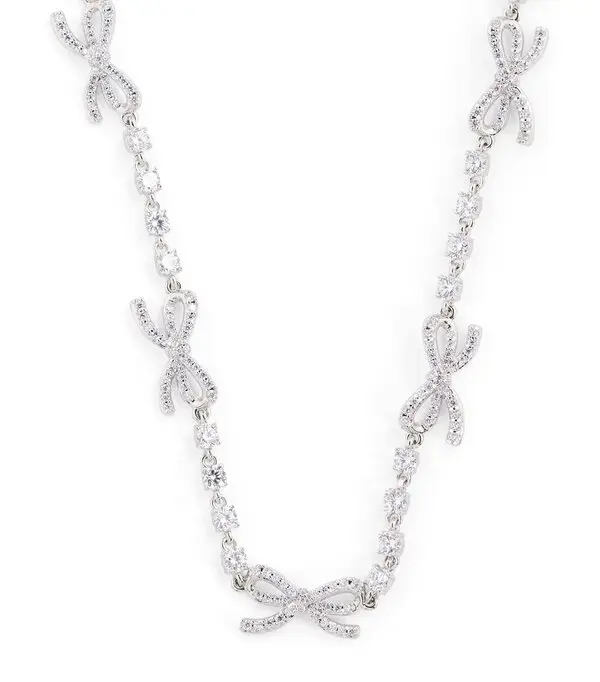 SELF-PORTRAIT Crystal Bow Necklace - Silver