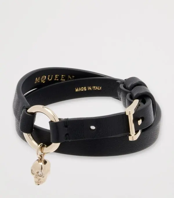 Alexander McQueen Leather Skull Charm Double Wrap Bracelet