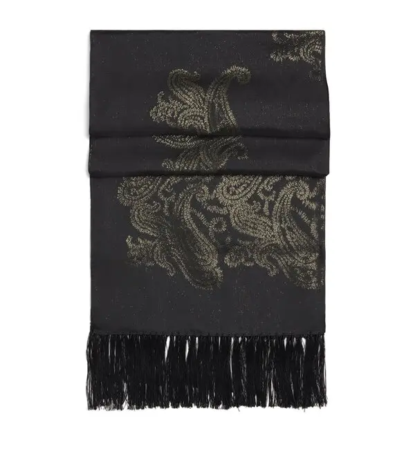 Etro Silk-blend Metallic Paisley Scarf - Black