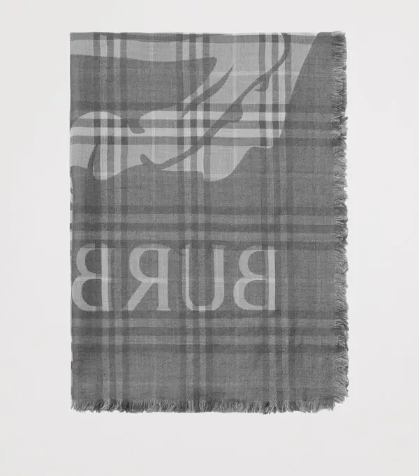 Burberry Wool-silk Ekd Check Scarf - Grey