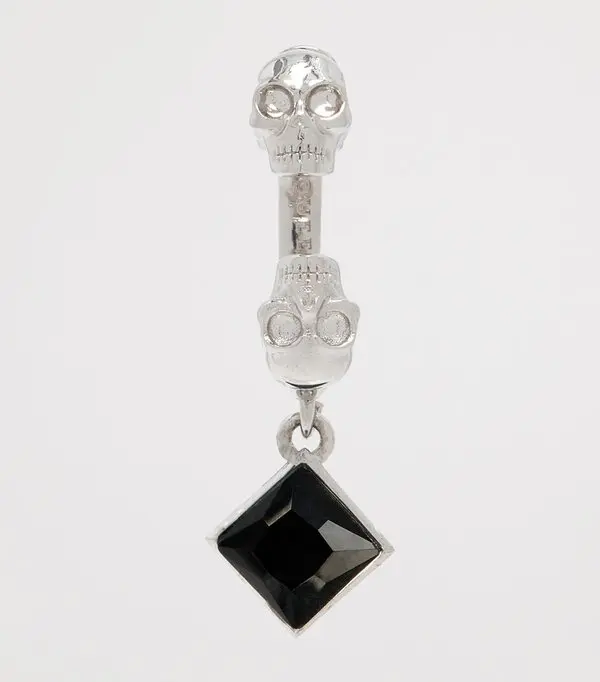 Alexander McQueen Embellished Twin Skull Single Hoop Earring