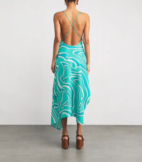 Emilio Pucci Silk Labirinto Print Midi Dress - Blue