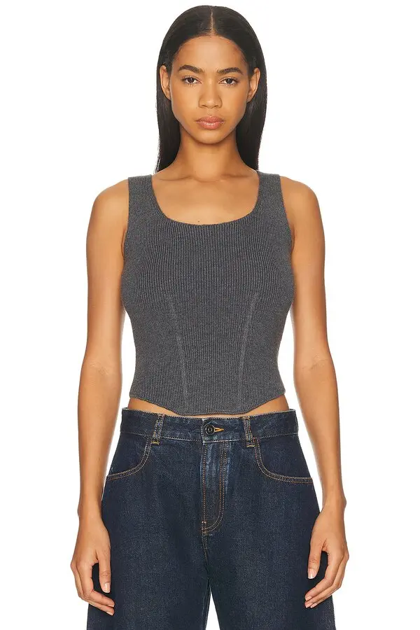 Alaïa Ribbed Knit Corset Top - Gris Chine