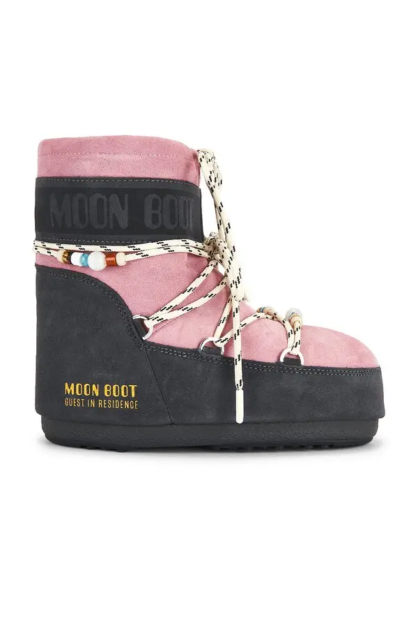 Moon Boot X Guest In Residence Icon Low Suede Beads Boots - Grey & Rose