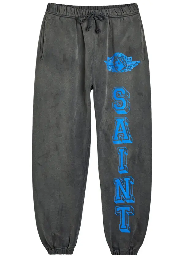SAINT MXXXXXX Angel Of Death Printed Cotton Sweatpants - Black