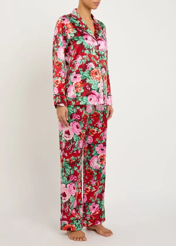 Olivia Von Halle Lila Floral-print Silk Pyjama Set - Red