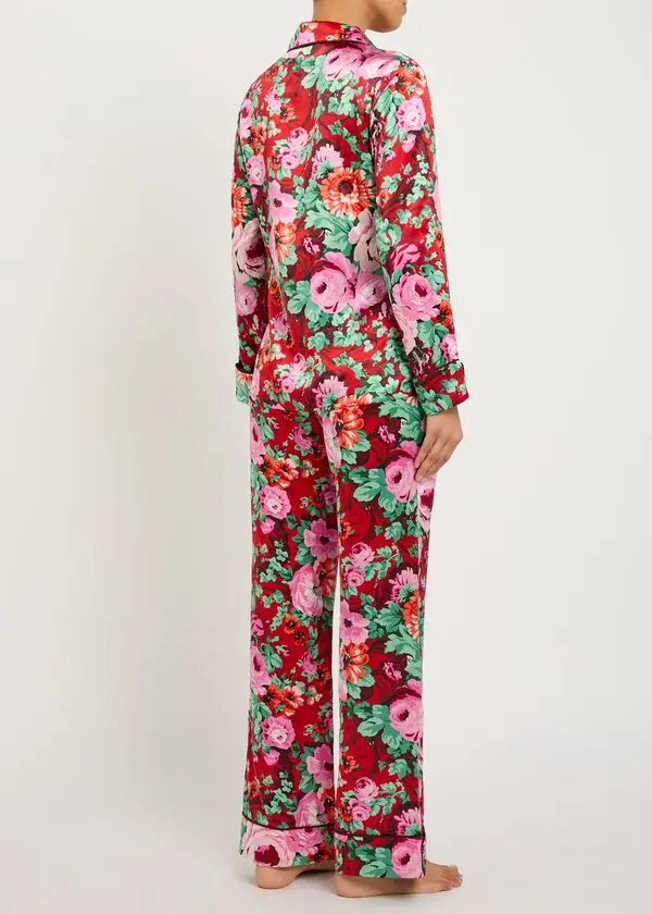 Olivia Von Halle Lila Floral-print Silk Pyjama Set - Red
