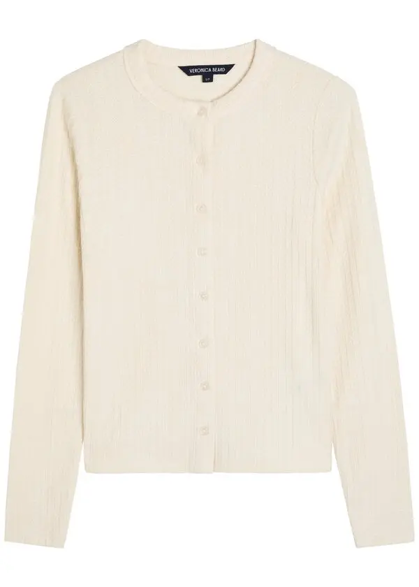 Veronica Beard Lira Pointelle Stretch-knit Cardigan - Ecru