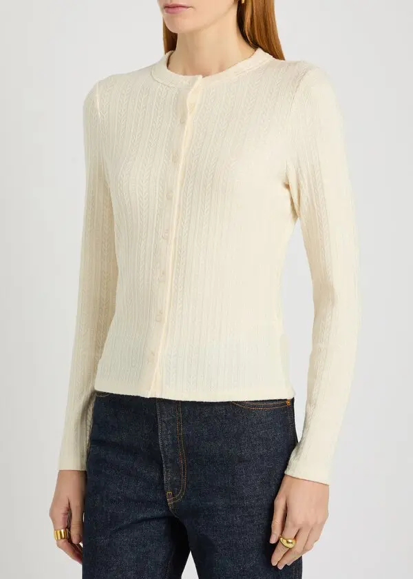 Veronica Beard Lira Pointelle Stretch-knit Cardigan - Ecru