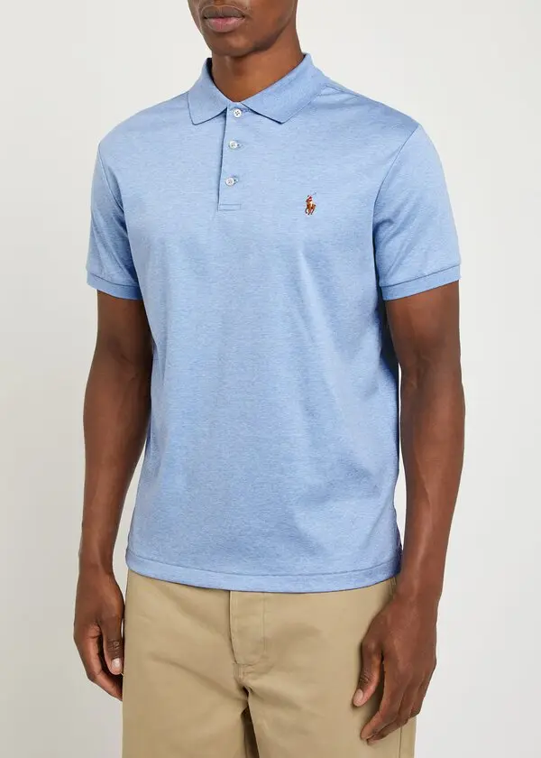Polo Ralph Lauren Logo-embroidered Cotton Polo Shirt - Light Blue