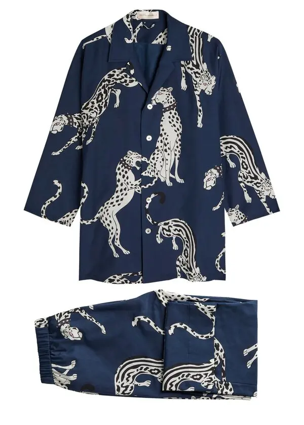 Olivia Von Halle Casablanca Printed Cotton-blend Pyjama Set - Blue