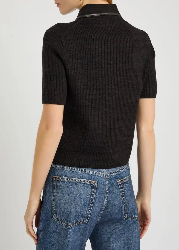 Rag & Bone Caterina Ribbed Wool-blend Polo Top - Dark Brown