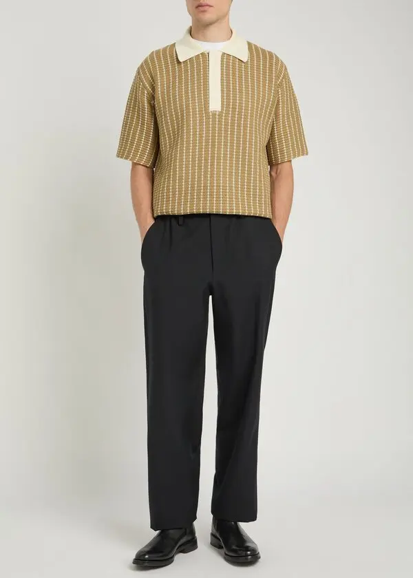 JIL SANDER Striped Cotton-knit Polo Shirt - Dark Brown