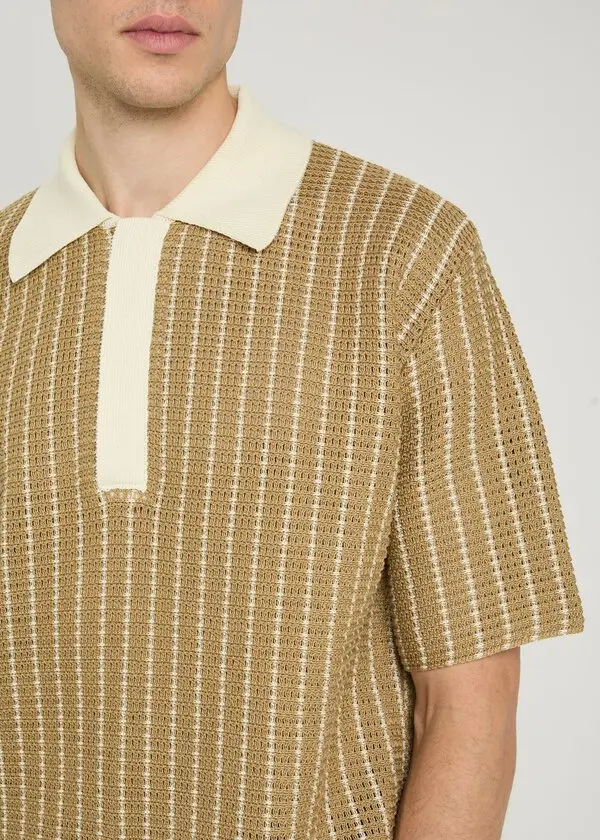 JIL SANDER Striped Cotton-knit Polo Shirt - Dark Brown