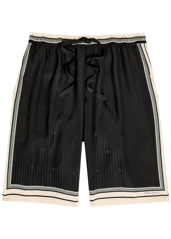 Dolce & Gabbana Striped Logo-jacquard Silk Shorts - Black