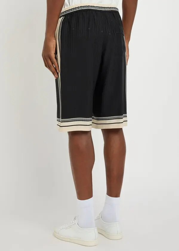 Dolce & Gabbana Striped Logo-jacquard Silk Shorts - Black