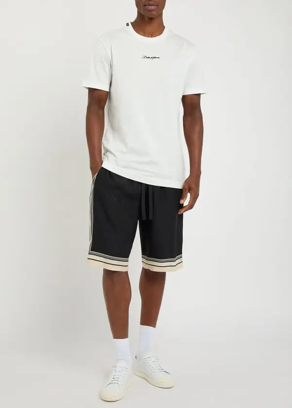Dolce & Gabbana Striped Logo-jacquard Silk Shorts - Black