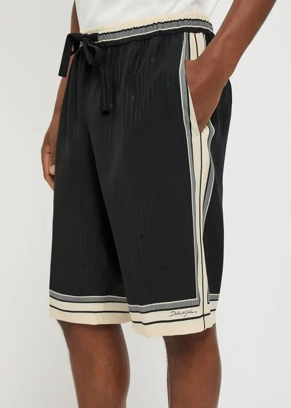 Dolce & Gabbana Striped Logo-jacquard Silk Shorts - Black
