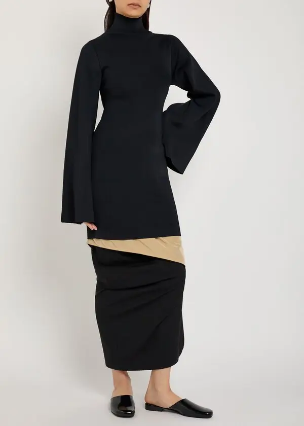 Calvin Klein Sully Layered Wool And Silk-blend Midi Skirt - Black