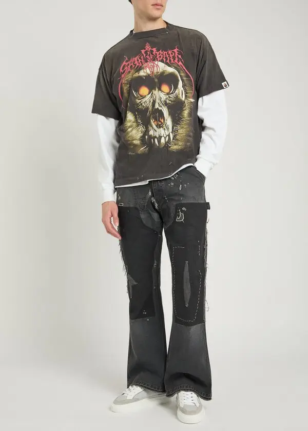 SAINT MXXXXXX X A Bathing Ape Skull Printed Cotton T-shirt