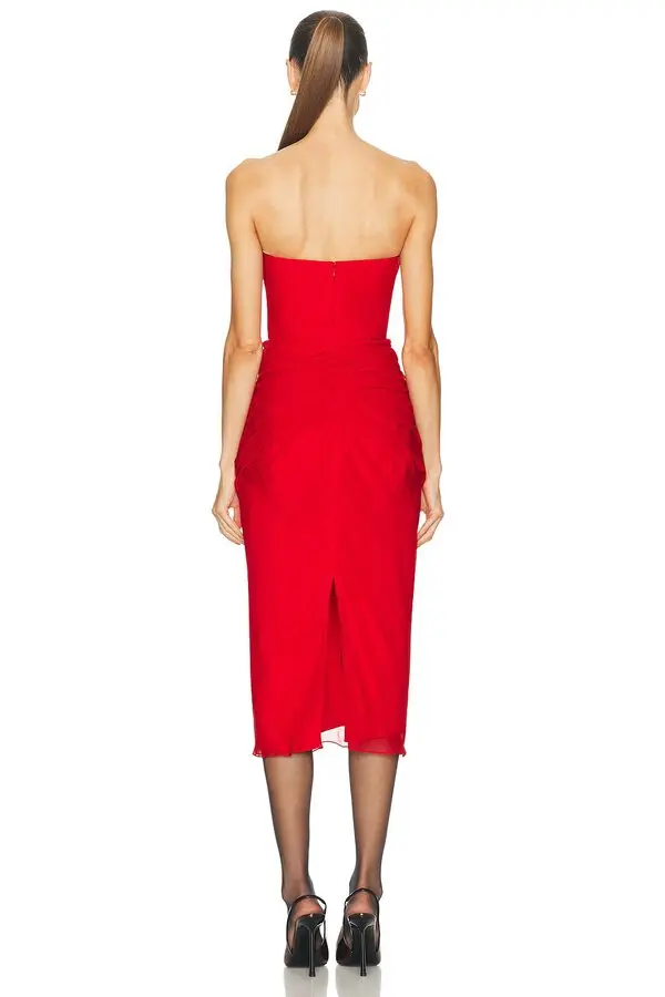 Carolina Herrera Strapless Draped Midi Dress - Herrera Red