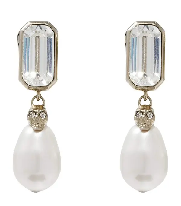 Alexander McQueen Embellished Skull Drop Earrings - Black