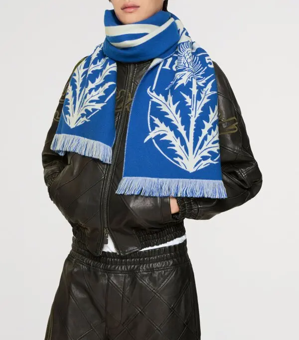 Burberry Wool Thistle Shield Scarf - Blue