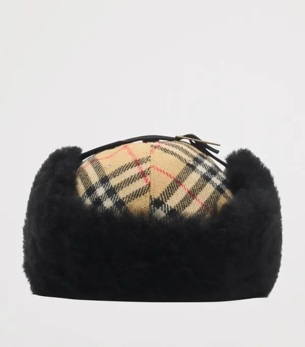 Burberry Wool Check Trapper Hat - Beige