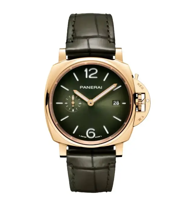 Panerai Yellow Gold Luminor Due Strap Watch - Green
