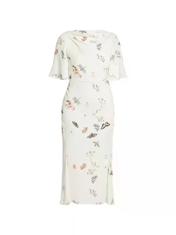 Erdem Printed Flutter-sleeves Midi Dress
