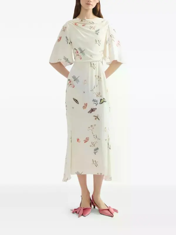 Erdem Printed Flutter-sleeves Midi Dress