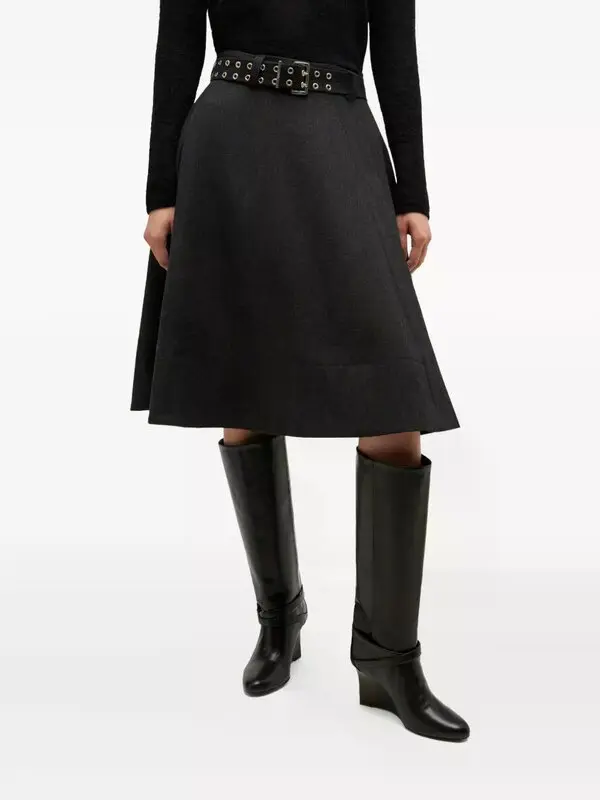 GANNI A-line Belted Midi Skirt - Grey