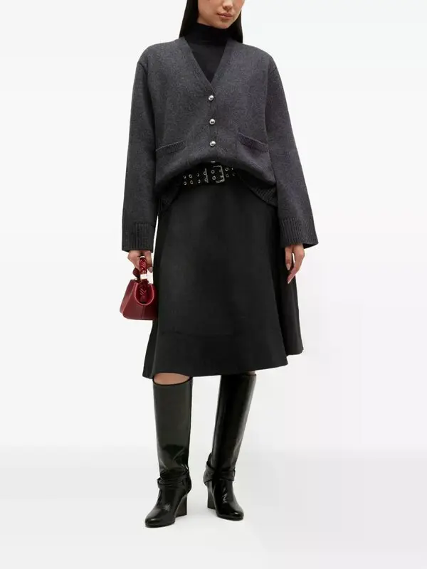 GANNI A-line Belted Midi Skirt - Grey