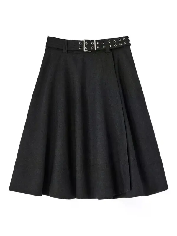 GANNI A-line Belted Midi Skirt - Grey