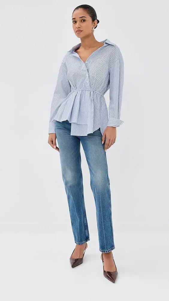 Rosie Assoulin Falling Off Shoulder Shirt - Blue