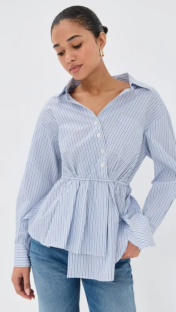 Rosie Assoulin Falling Off Shoulder Shirt - Blue