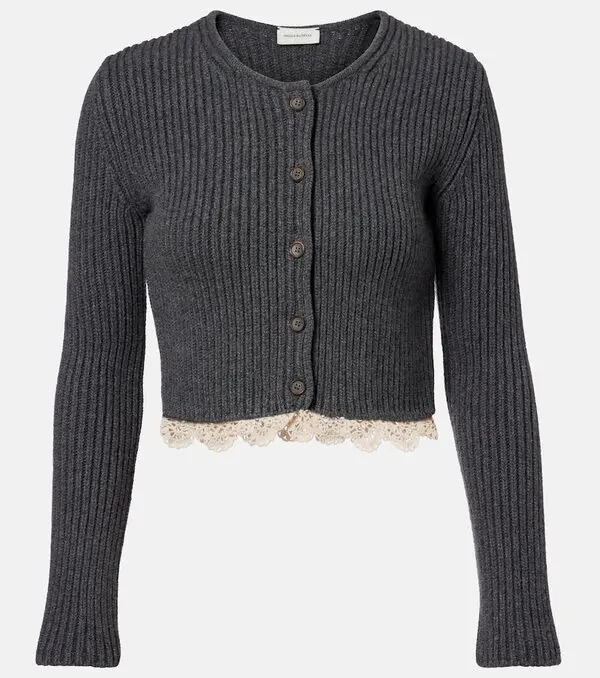 Magda Butrym Cropped Cashmere Cardigan With Crochet Trim - Grey