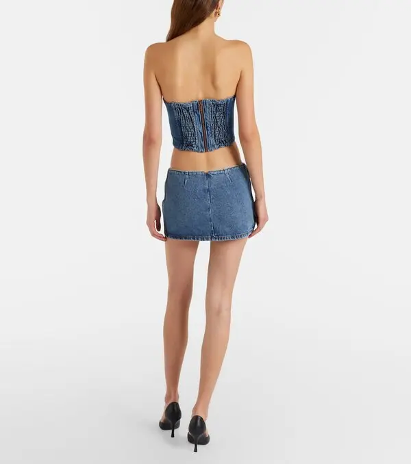 Magda Butrym Floral-appliqué Denim Miniskirt - Blue