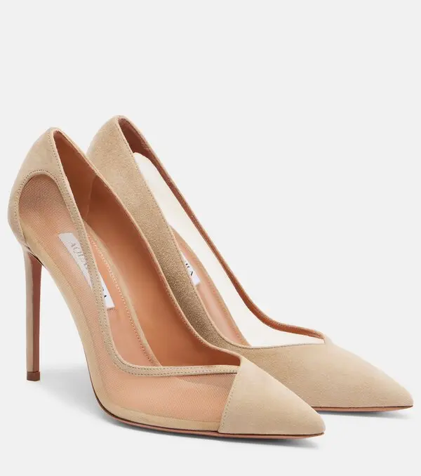AQUAZZURA Studio 105 Mesh And Suede Pumps - Beige