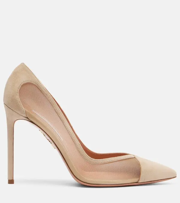 AQUAZZURA Studio 105 Mesh And Suede Pumps - Beige