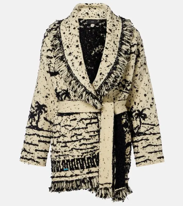 Alanui Ocean Whispers Fringed Wool-blend Cardigan - Yellow