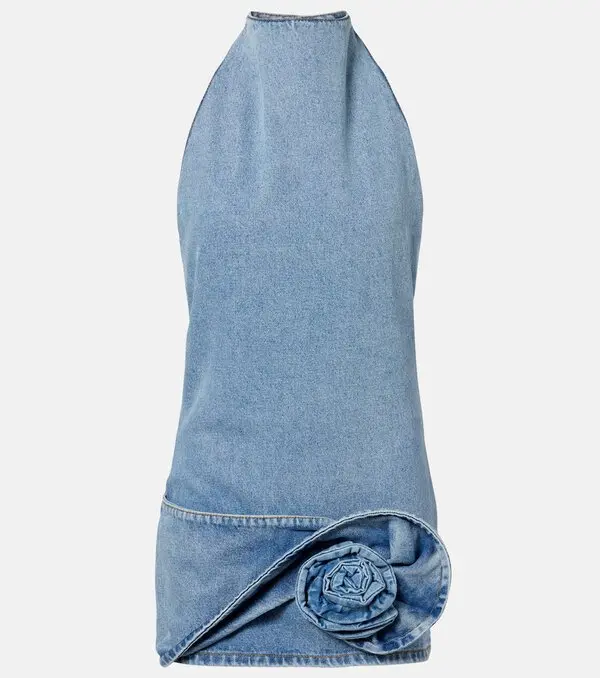 Magda Butrym Floral-appliqué Denim Minidress - Blue