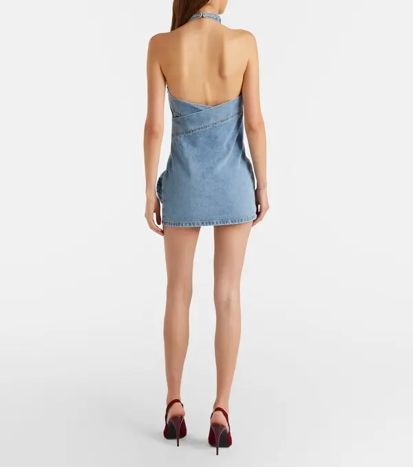Magda Butrym Floral-appliqué Denim Minidress - Blue