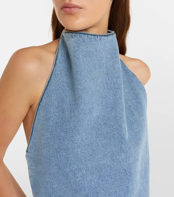 Magda Butrym Floral-appliqué Denim Minidress - Blue