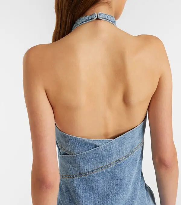 Magda Butrym Floral-appliqué Denim Minidress - Blue