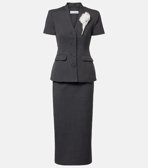 SELF-PORTRAIT Peplum Floral-appliqué Midi Dress