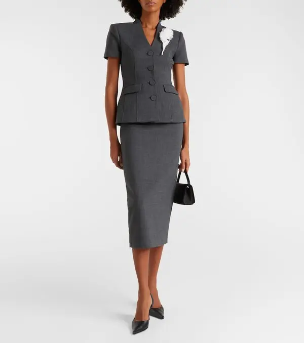 SELF-PORTRAIT Peplum Floral-appliqué Midi Dress