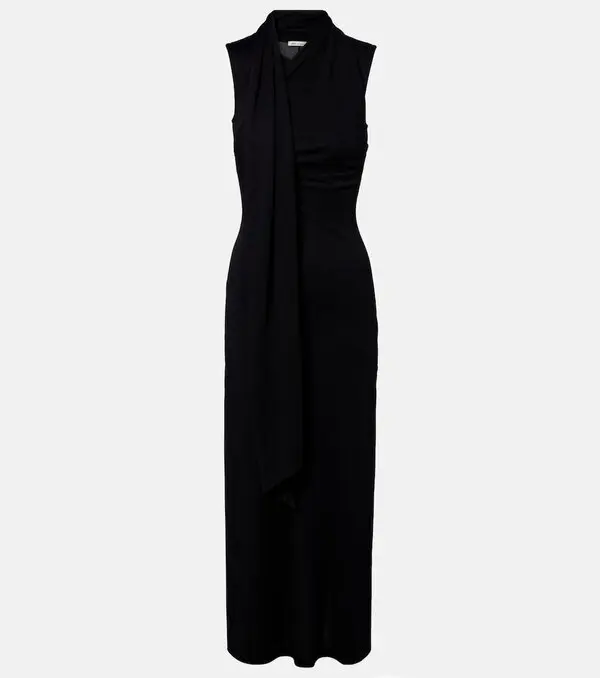 AMI Paris Tie-neck Jersey Midi Dress - Black