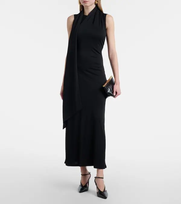 AMI Paris Tie-neck Jersey Midi Dress - Black